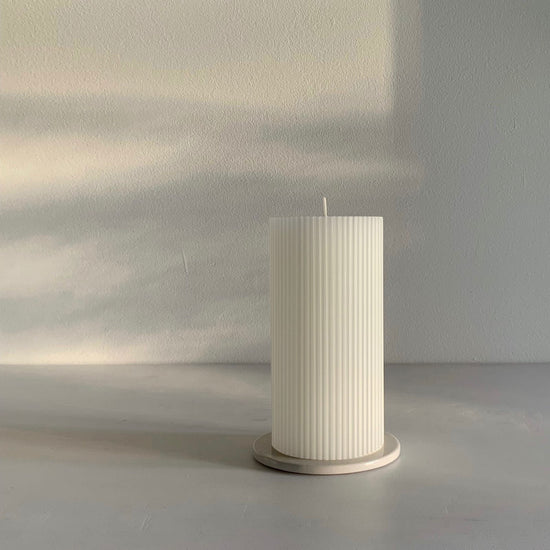 Ribbed Pillar Candle in Warm White | Made by Candle Kiosk