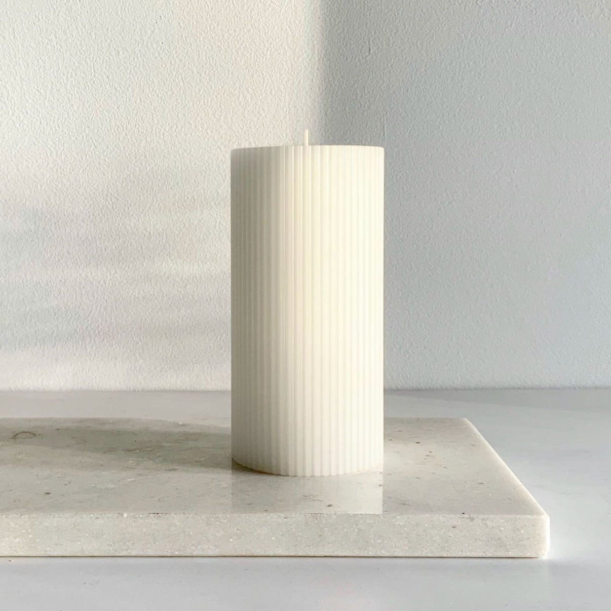 Ribbed Pillar Candle in Warm White | Made by Candle Kiosk